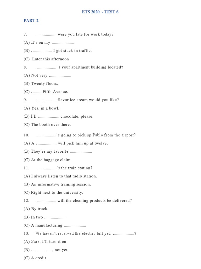 đề ETS 2020 Test 6-7 Part 2 | PDF