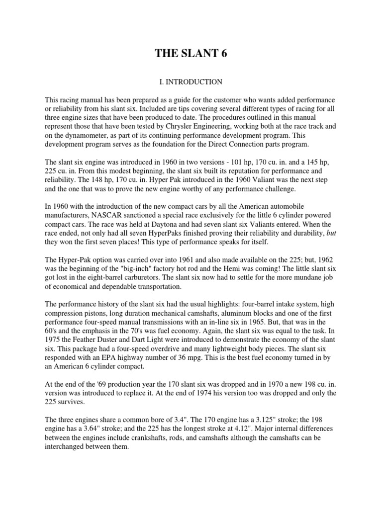 Slant Six Racing Manual | PDF