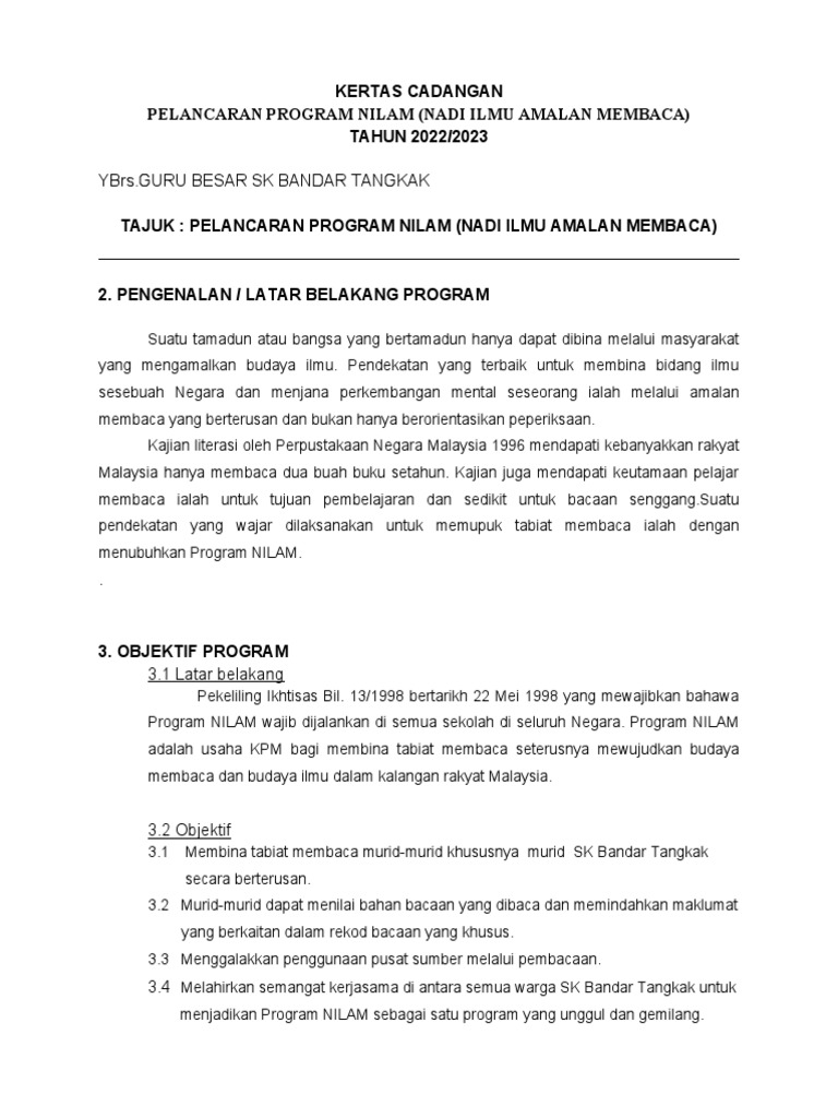 Kertas Kerja Nilam 2022 Pdf
