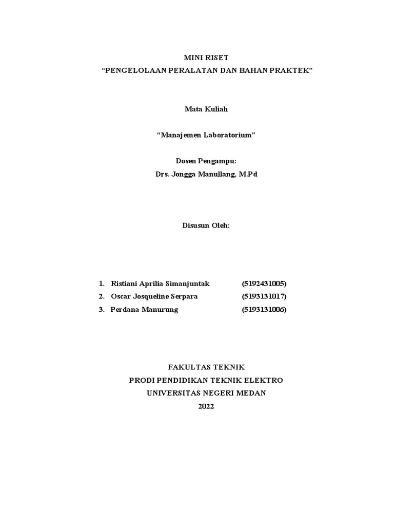 Mini Riset Kelompok 6 Manajemen Laboratorium Pdf