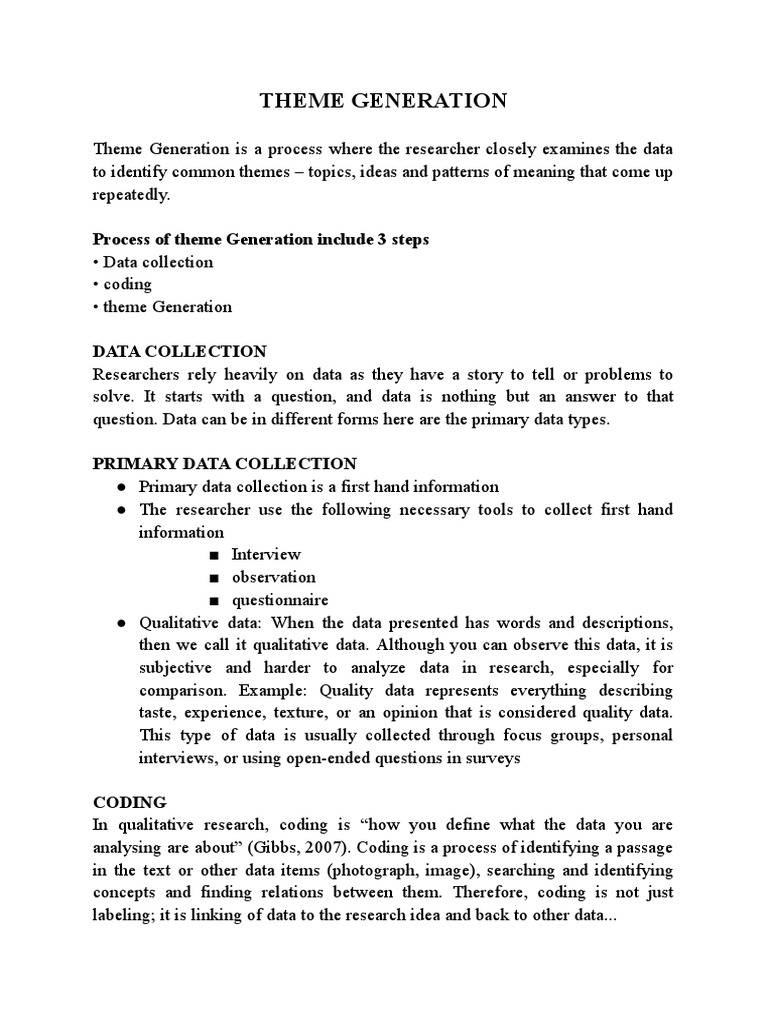 Theme Generation in Qualitative Research | Download Free PDF | Data ...