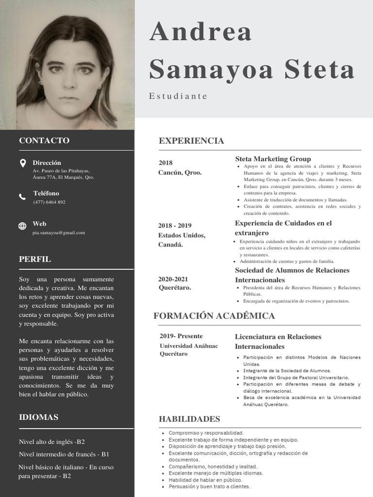 CV ANDREA SAMAYOA STETA - Andrea Samayoa | PDF | Marketing | Cognición