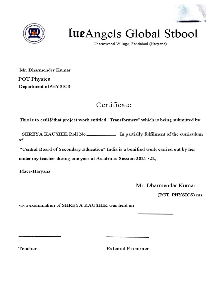Physics Project Transformer Kaushik Pdf Transformer Inductance