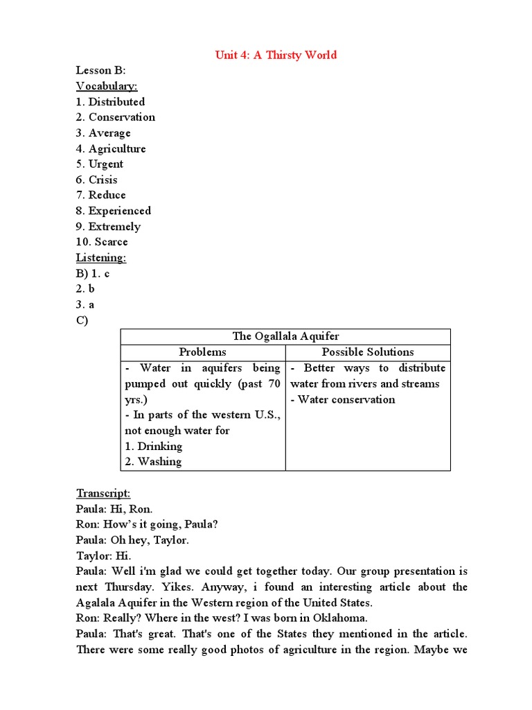 Unit 4: A Thirsty World | PDF | Water | Agriculture