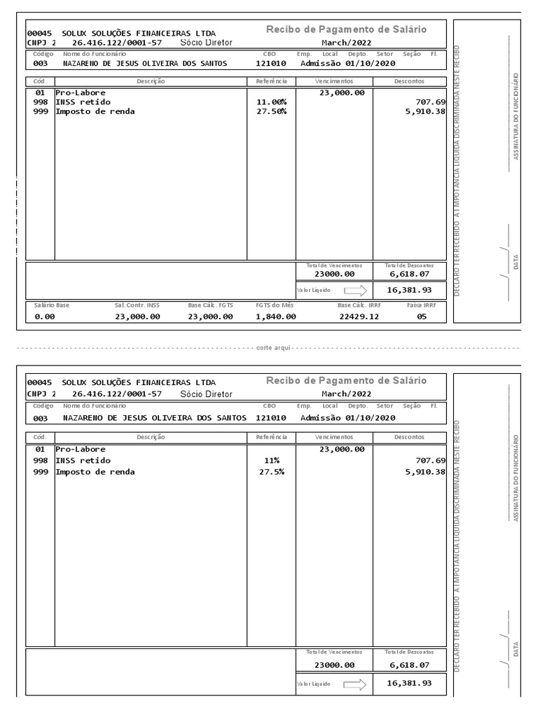 Formulario de Contra Cheque Gratis 1 | PDF | Microeconomia | Comércio