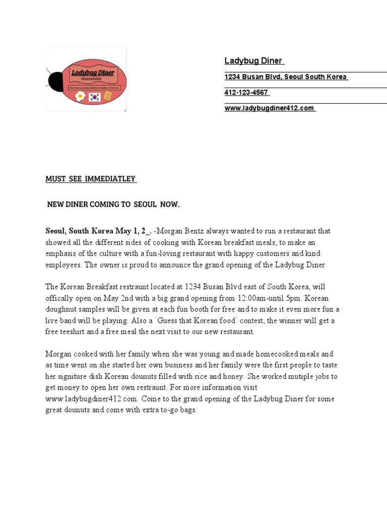 Press Release For Restraunt | PDF