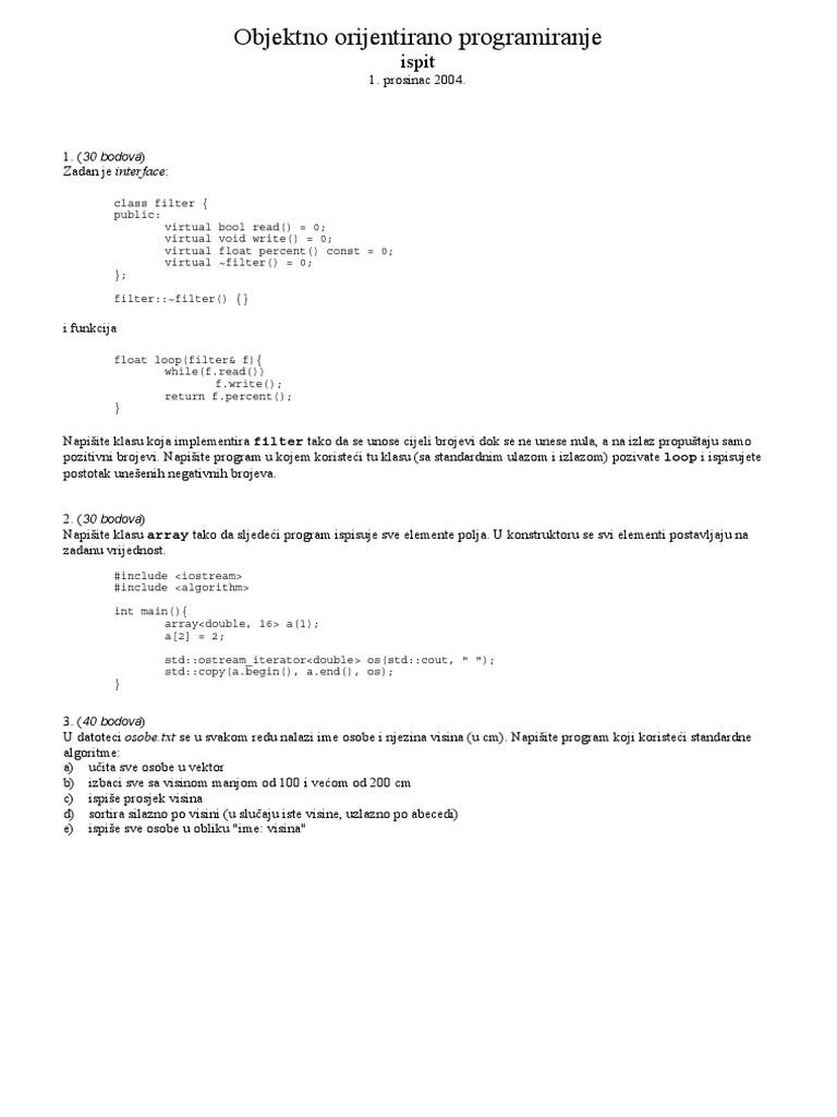 OOP C++ Zadaci | PDF