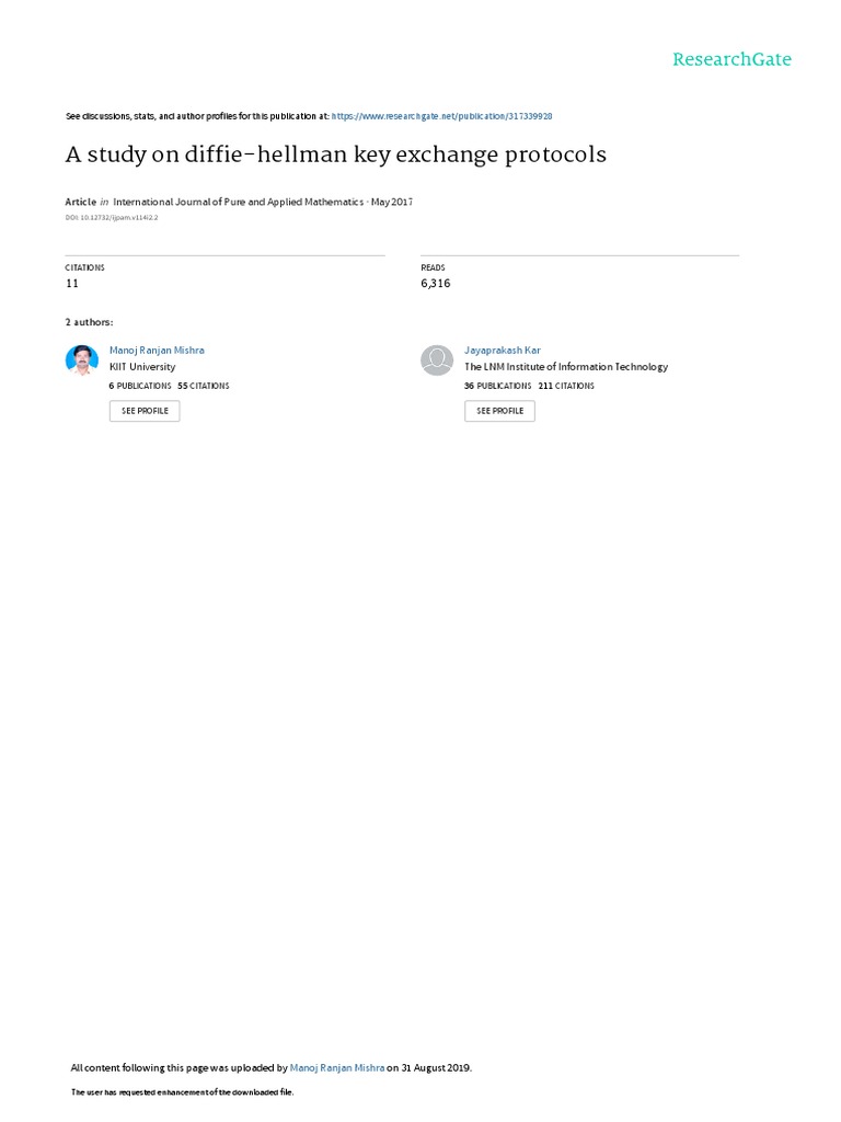 A Study On Diffie-Hellman Key Exchange Protocols | Download Free PDF ...