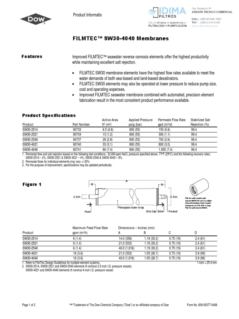 FILMTEC™ SW30-4040 Membranes: Features | PDF | Membrane | Chemistry
