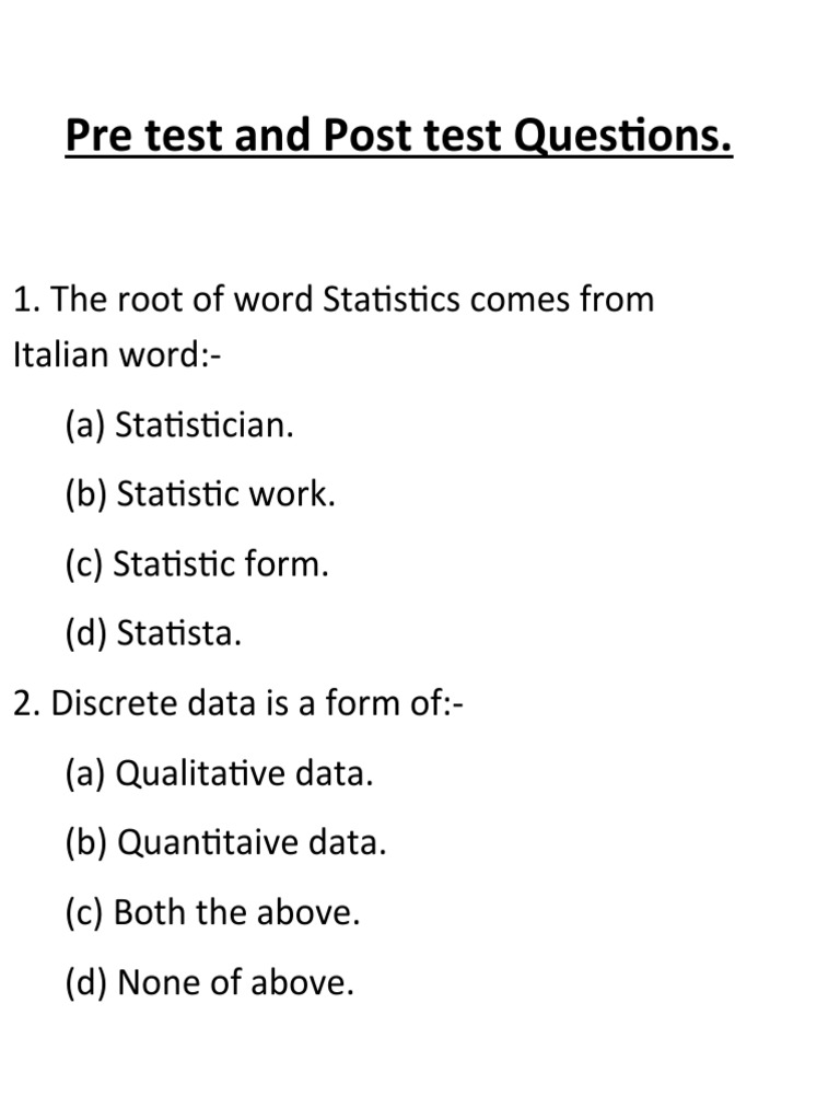 Pre Test and Post Test Questions | PDF
