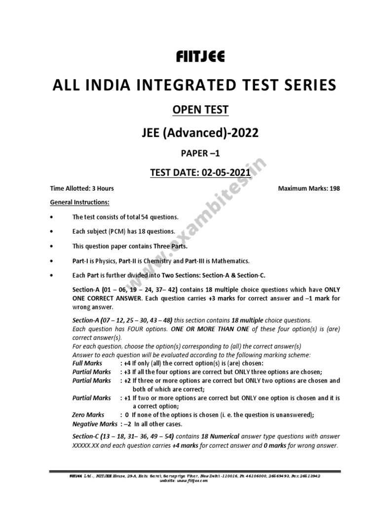 Aits Ot Jee Adv Paper-1 02.05.2021 | PDF | Mole (Unit) | Circle