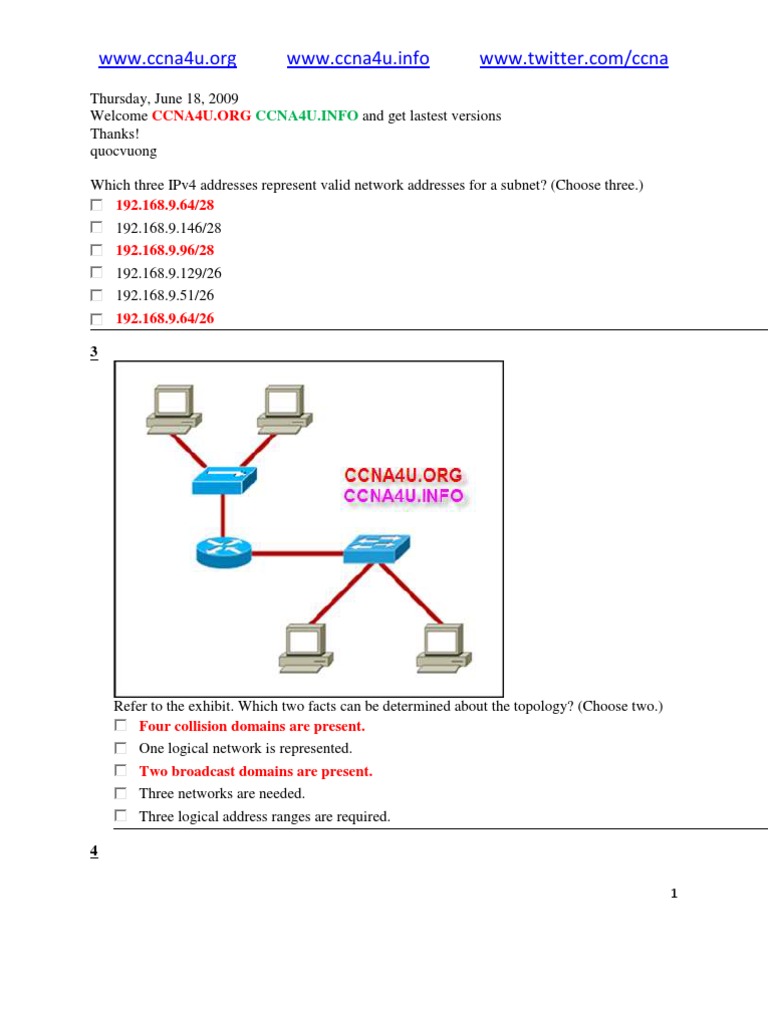 Ccna1 Final (Jun 18th 2009 Shared by Ccna4u.org) | PDF