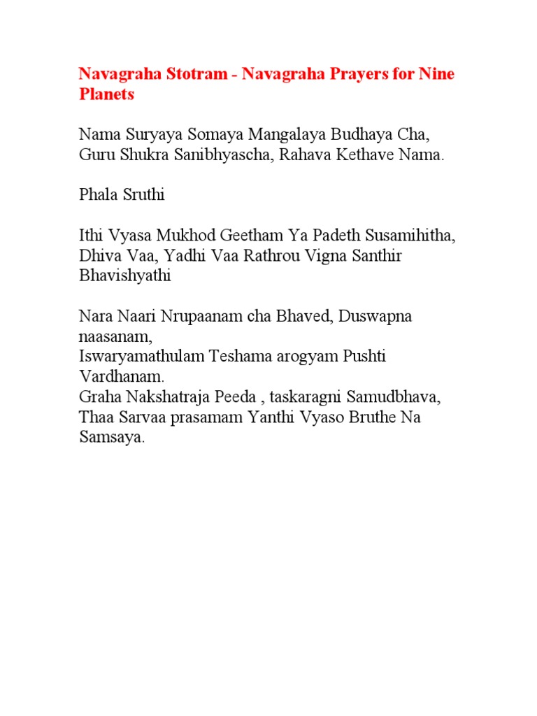Navagraha Stotram - Navagraha Prayers For Nine Planets | PDF ...
