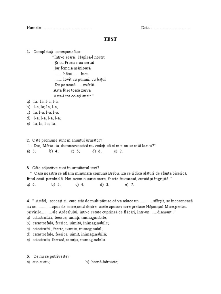 Test Clasa 3 | PDF