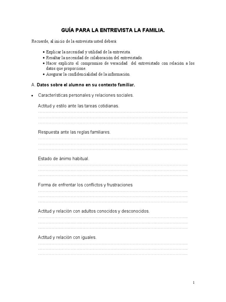 Guía para La Entrevista La Familia | PDF