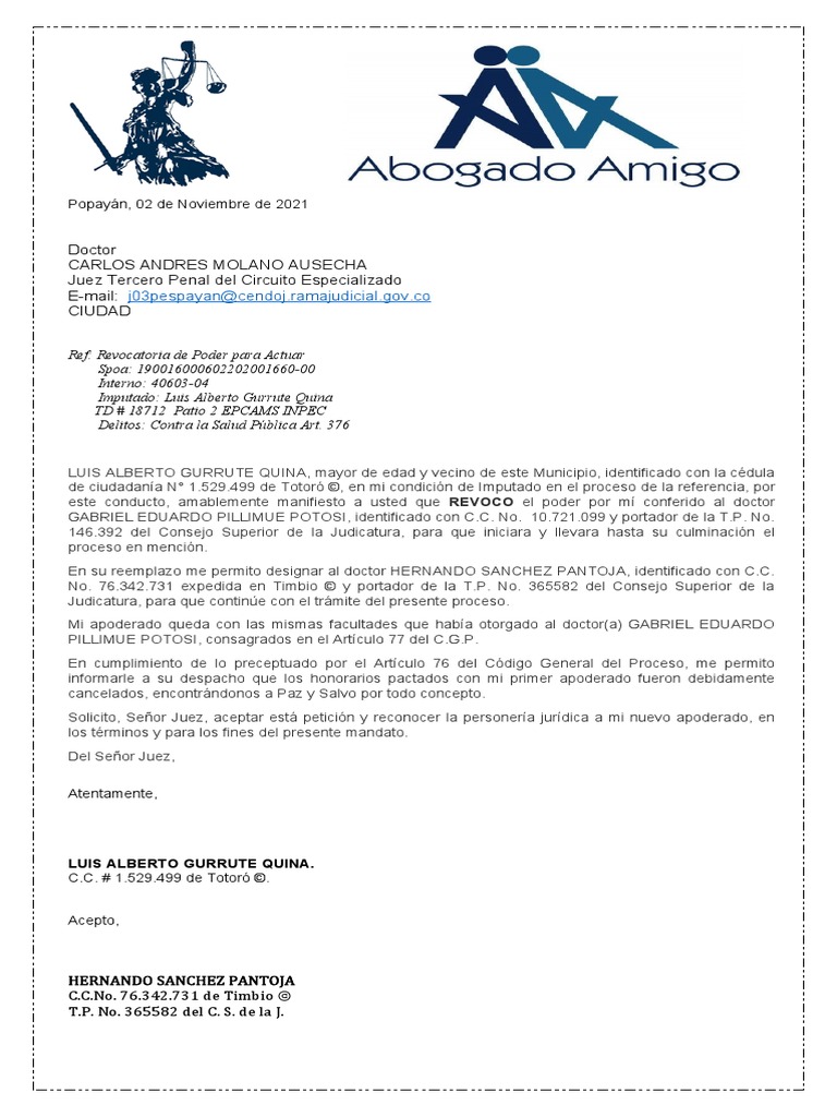 Revocatoria Poder Luis Alberto - Dr. Hernando Pantoja | PDF