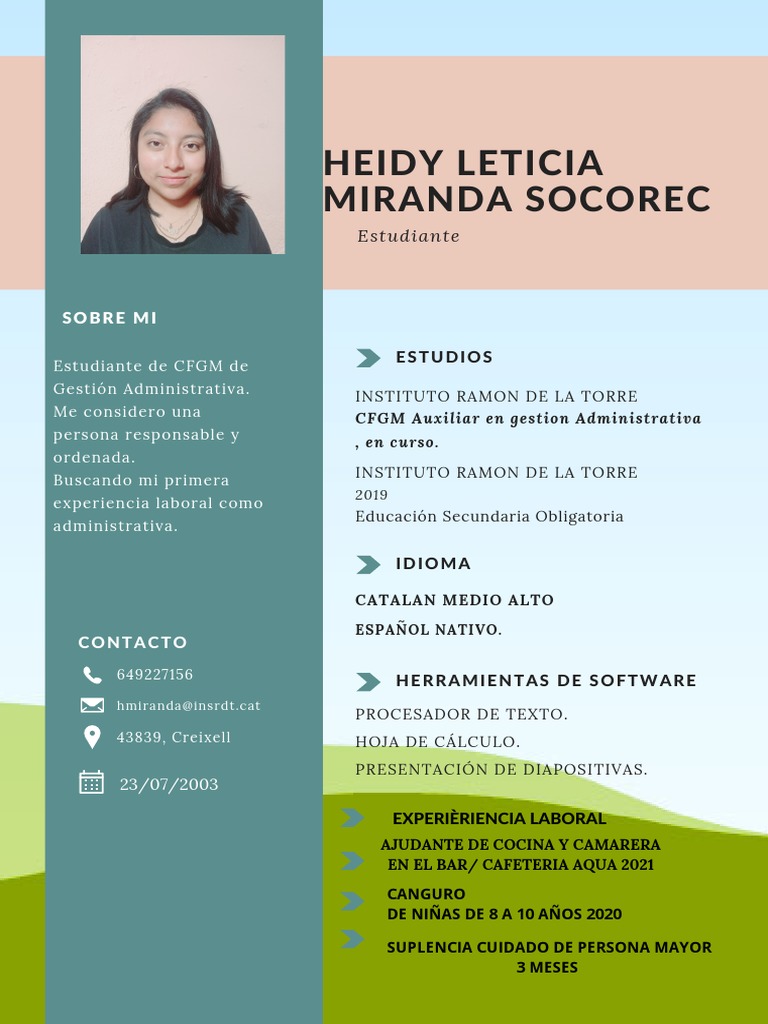 CV Con Foto Trabajo Formal Joven Verde | PDF