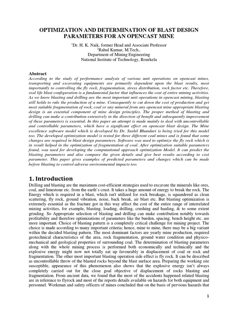 Optimization and Determination of Blast Design Parameters For An OC Mine | PDF | Mining ...