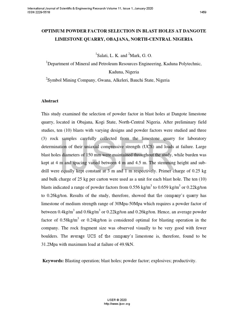 Optimum Powder Factor Selection in Blastholes in Limestone Quarry | PDF ...
