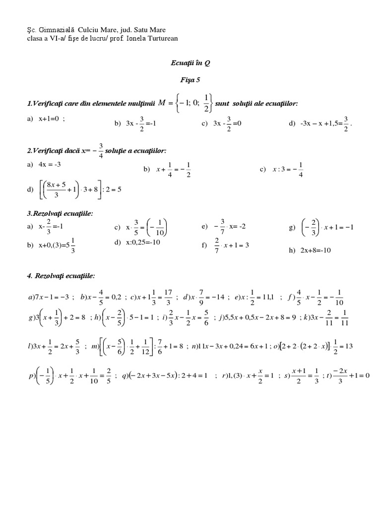 NR Rationale Ecuatii Fisa5 | PDF