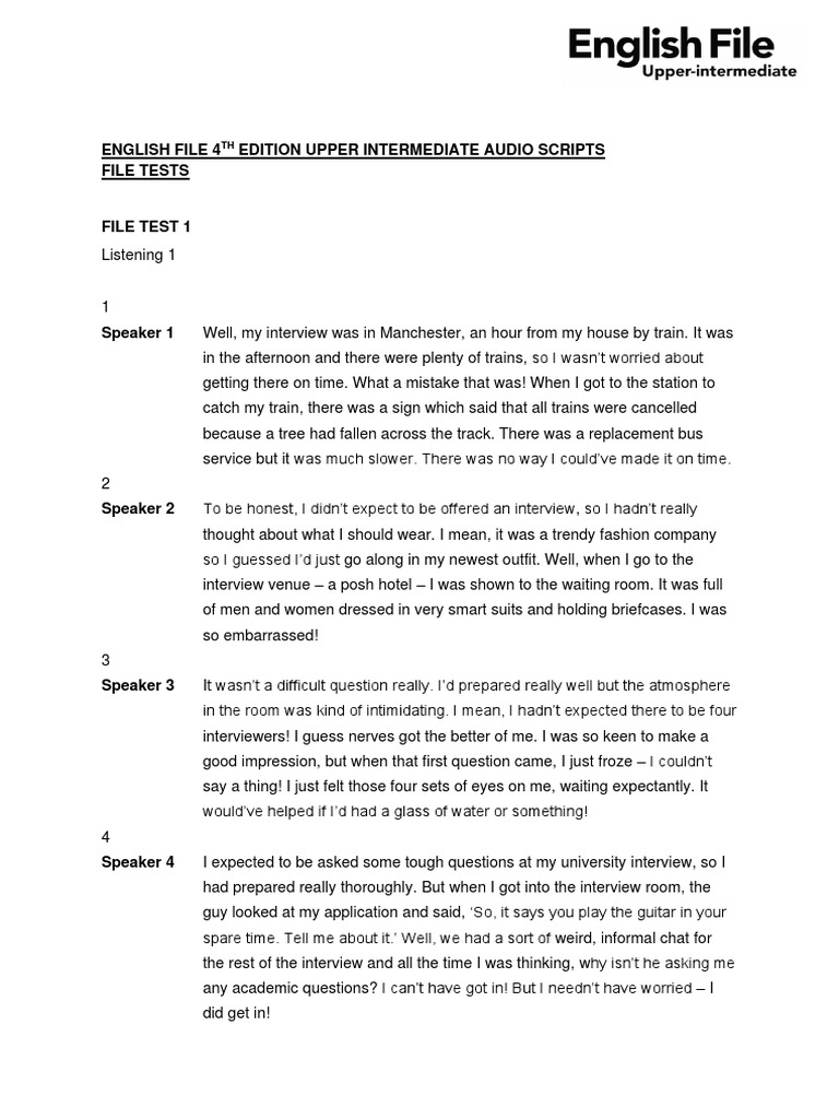 EF4e UpperIntermediate File Test Audioscript | PDF | Sleep | Nature ...