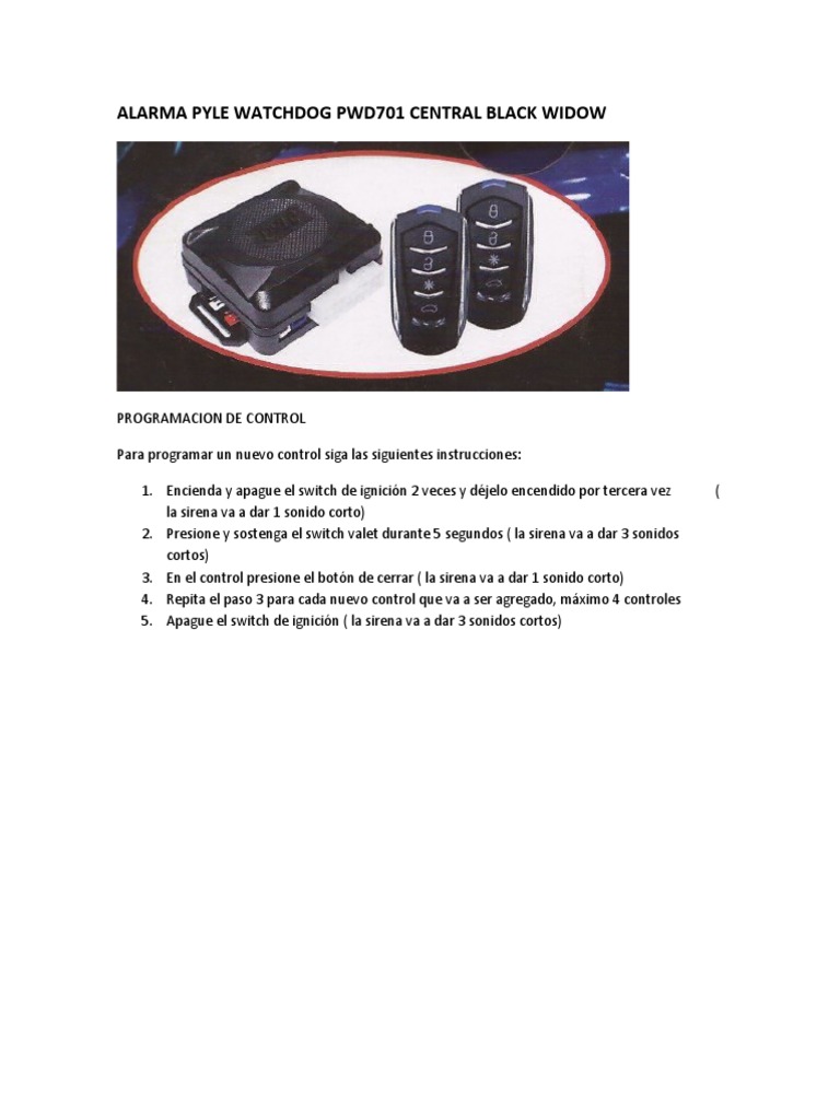 Alarma Pyle Watchdog PWD701 Central Black Widow | PDF