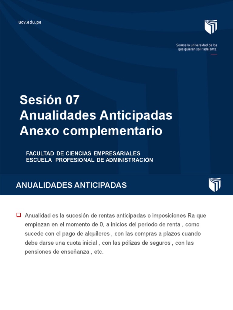 Sesión 07 Anualidades Anticipadas (Anexo Complementario) | PDF | Economias | Servicios financieros