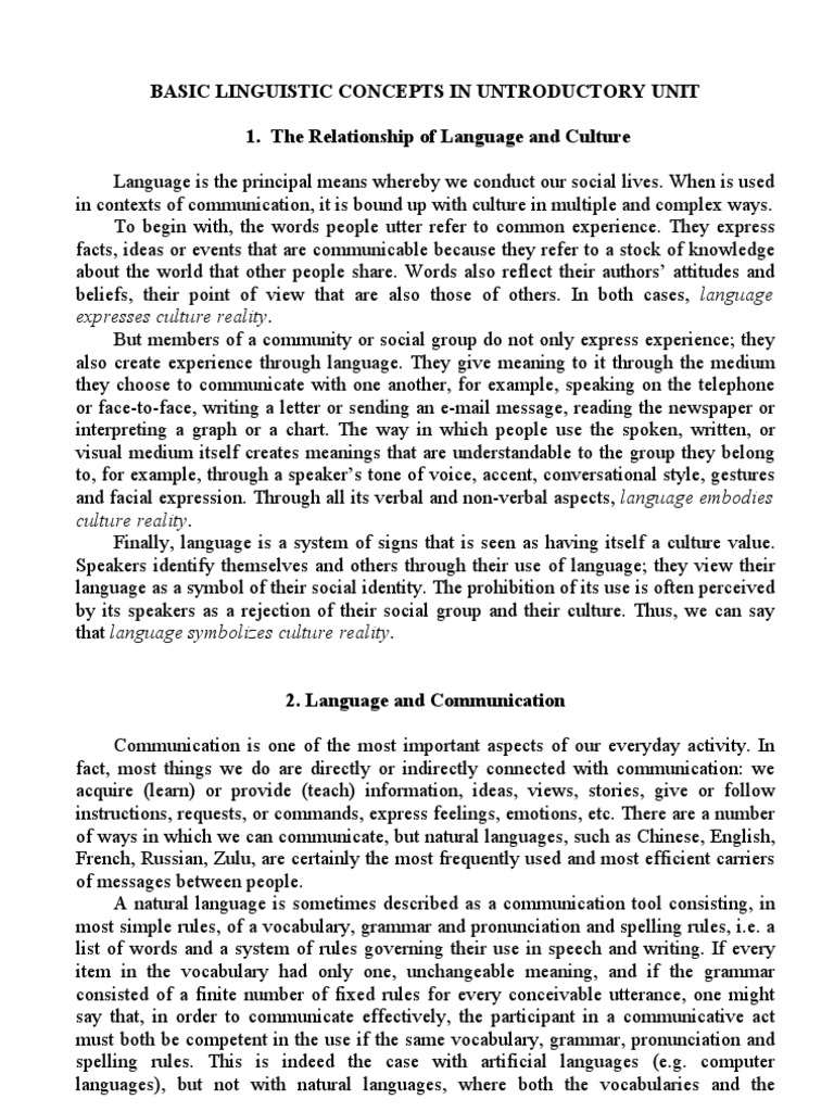 Introductory Unit - Basic Linguistic Concepts | PDF | Nonverbal ...