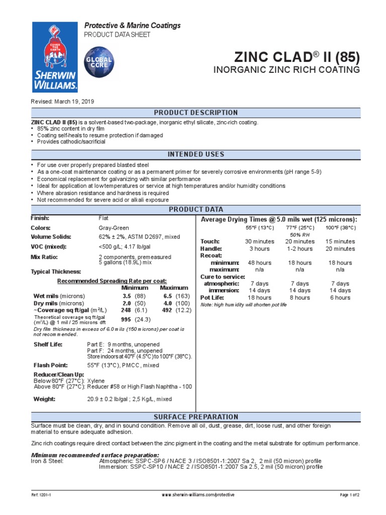 Zinc Clad II (85) : Inorganic Zinc Rich Coating | PDF | Epoxy ...