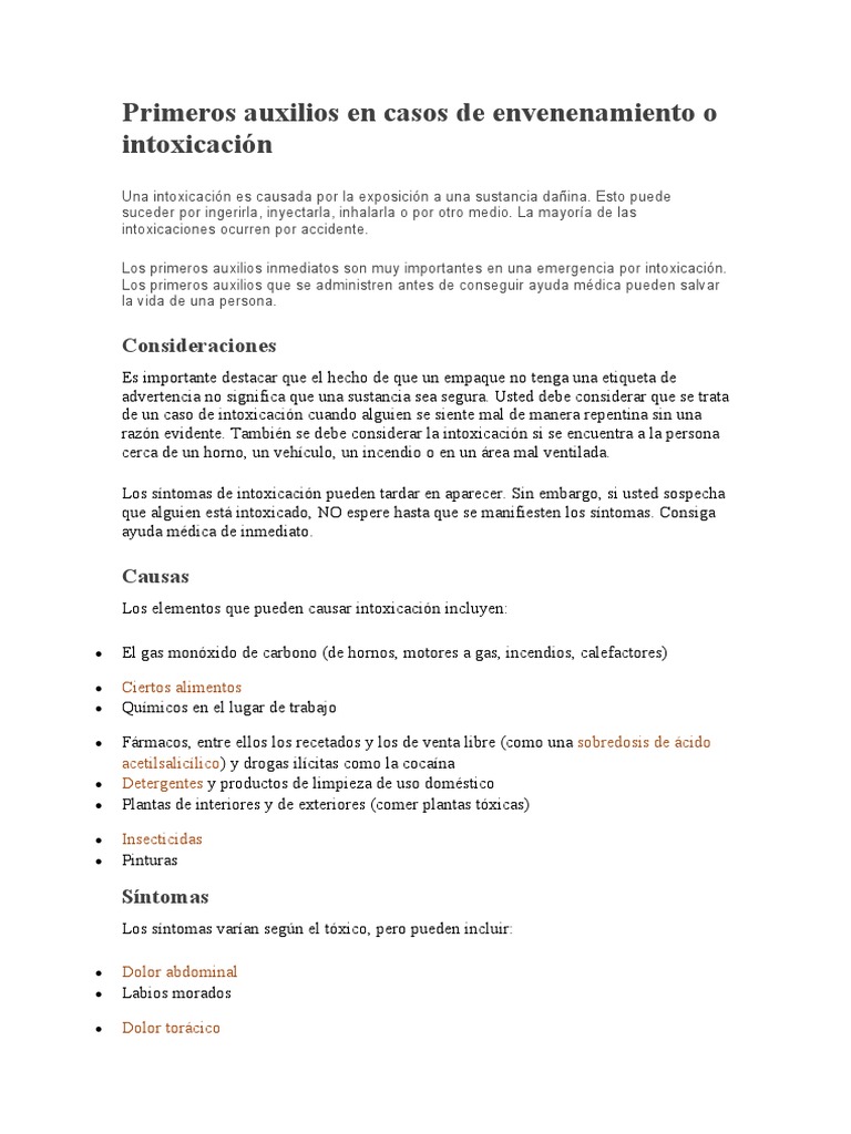 Primeros Auxilios en Intoxicaciones | PDF | Primeros auxilios | Toxicidad