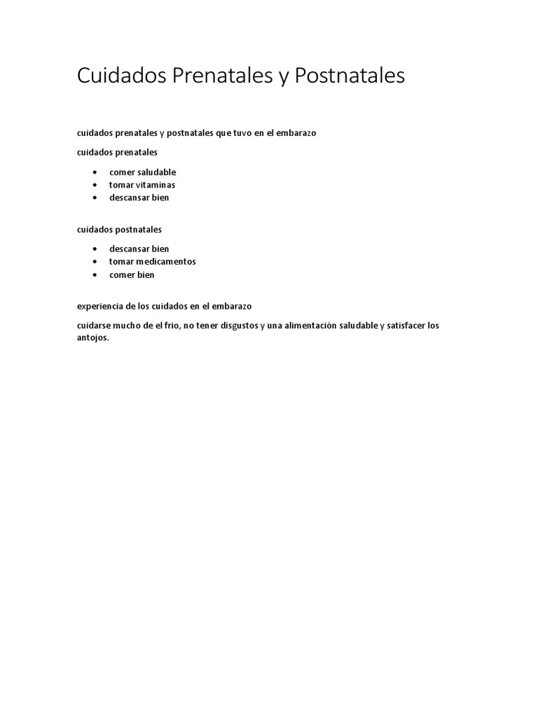 Cuidados Prenatales y Postnatales | PDF