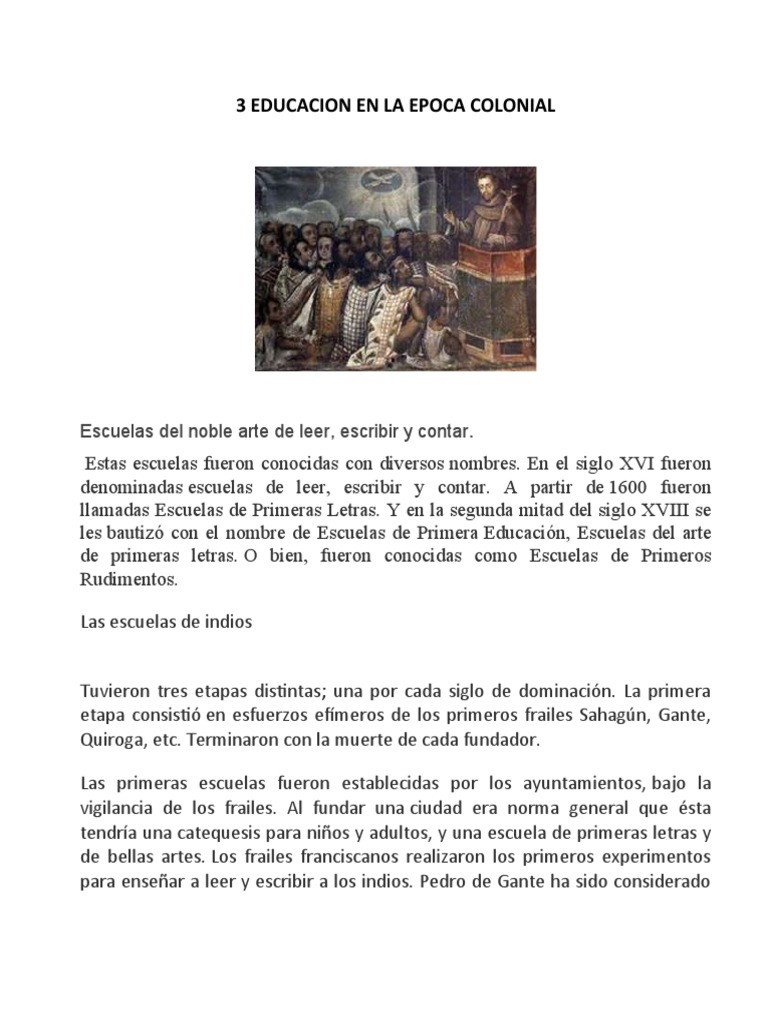 3 Educacion en La Epoca Colonial | PDF