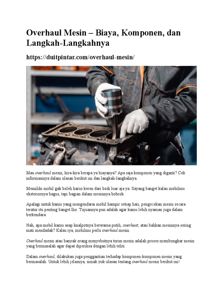 Proses dan Biaya Overhaul Mesin Mobil | PDF