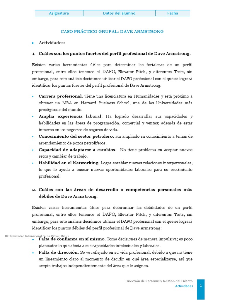 Caso Dave Armstrong | PDF | Máster en Administración de Empresas ...