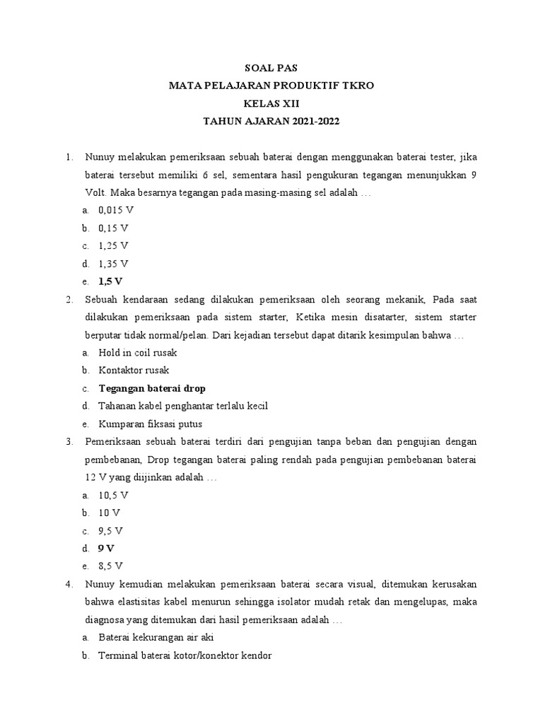 Soal Pas Produktif Tkro Kelas Xii Ganjil 21 | PDF