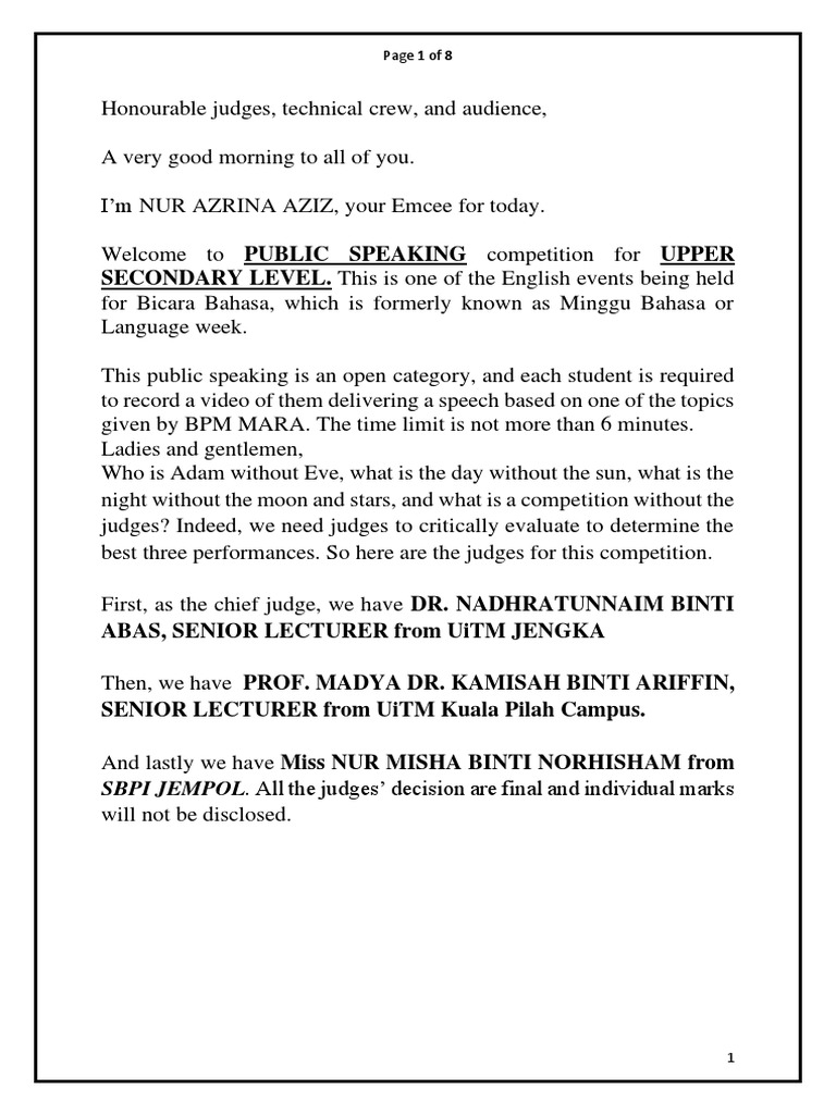 Emcee Script. Public Speaking Upperdocx | PDF | Career & Growth ...