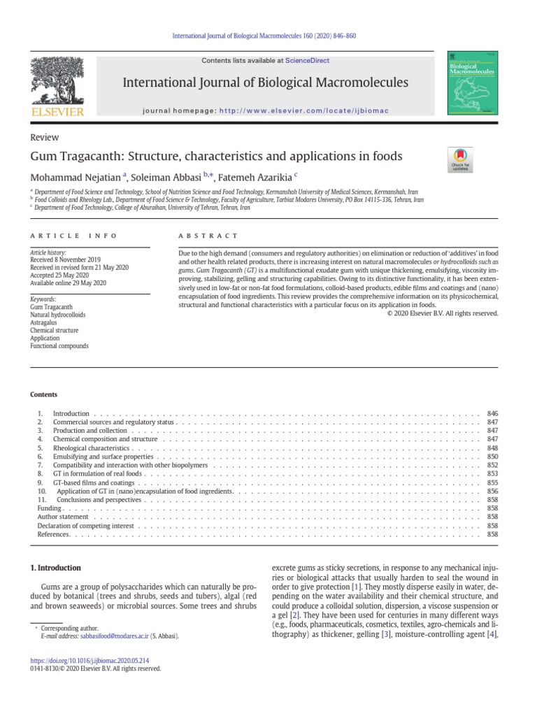 Goma Tragacanto | PDF | Emulsion | Colloid