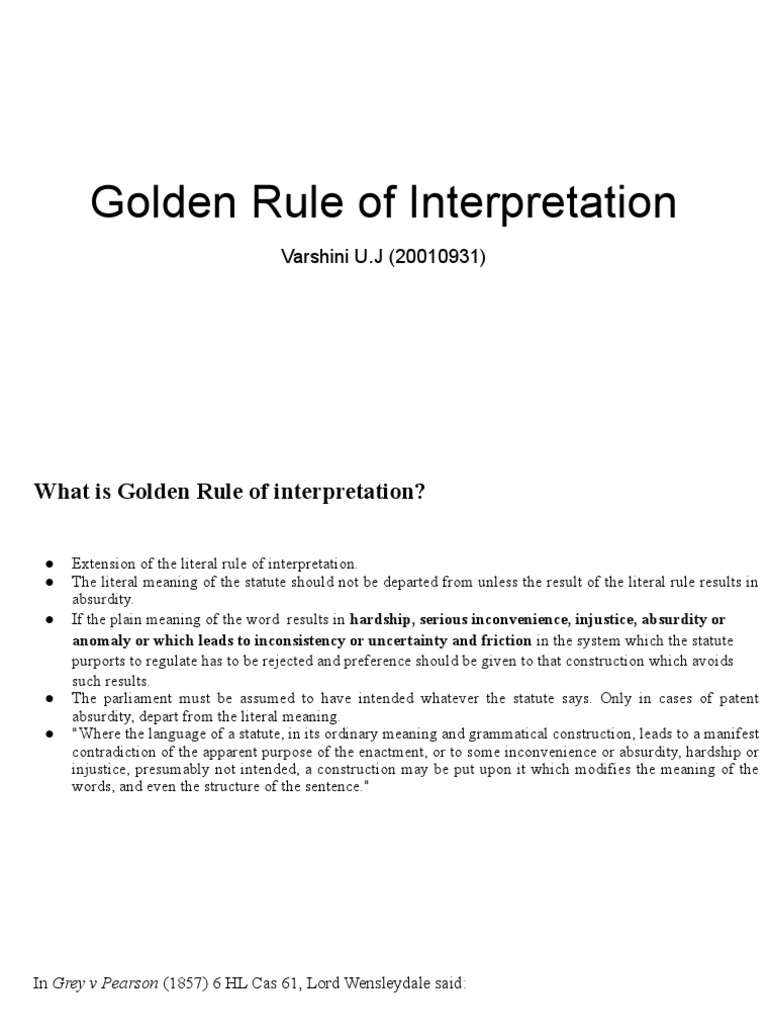 Golden Rule of Interpretation Guide | PDF | Plain Meaning Rule ...