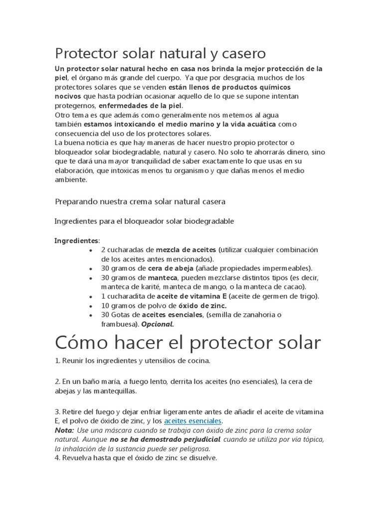 Protector Solar Natural Y Casero Pdf Protector Solar Petróleo