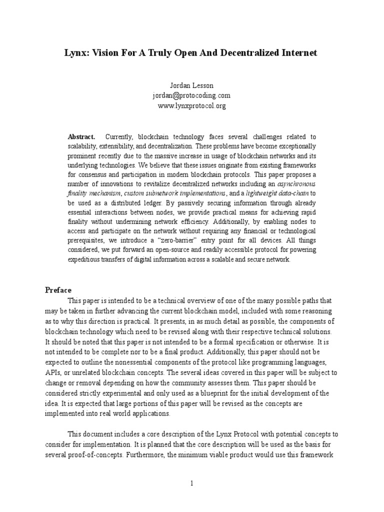 Lynx: Vision For A Truly Open and Decentralized Internet: Abstract ...