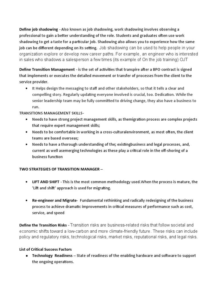 Define Job Shadowing | PDF | Risk | Cost