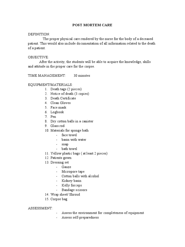 Post-Mortem-Care - Review | PDF | Morgue | Autopsy