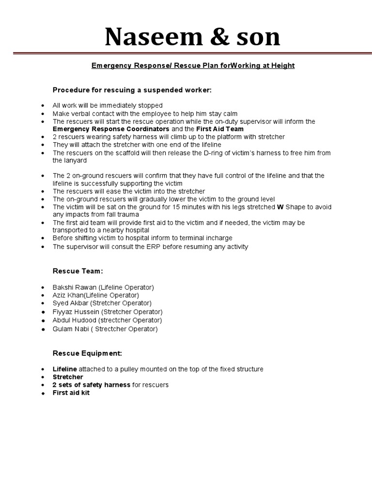 Rescue Plan For Height | PDF | Occupational Safety And Health ...
