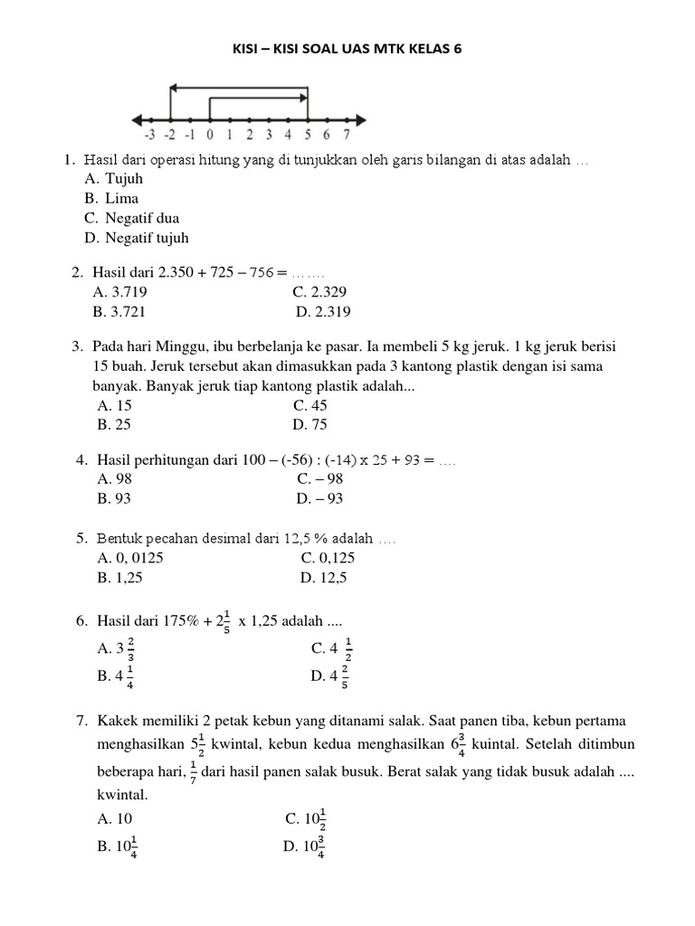 Uas MTK Kelas 6 | PDF