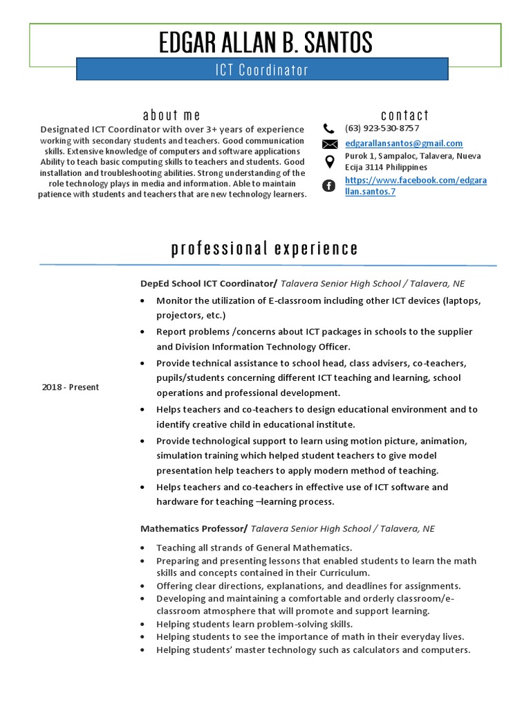 Deped School Ict Coordinator/ Talavera Senior High School / Talavera ...