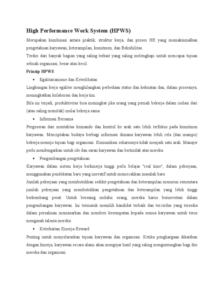 S16 High Performance Work System | PDF