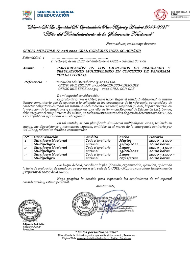 OFICIO MÚLTIPLE 028- 2022 Dir. | PDF