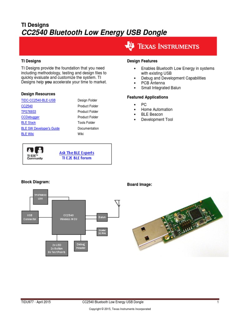 CC2540 Bluetooth LE USB Dongle | PDF | Implied Warranty | Usb