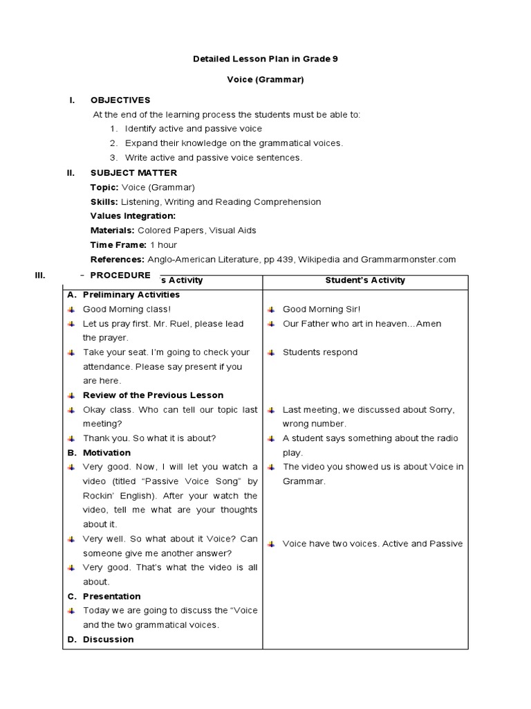 Grade 9 Lesson Plan: Voice & Poetry | PDF | Verb | Rhyme