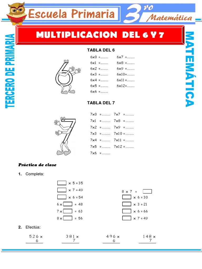 Multiplicacion Del 6 Y 7 para Tercero de Primaria | PDF